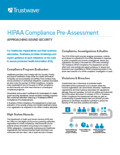 HIPAA Compliance Pre-Assessment Data Sheet | Trustwave